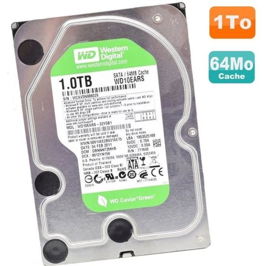 Disque Dur 1To Western Digital WD10EARS-22Y5B1 3.5" SATA Caviar Green ...