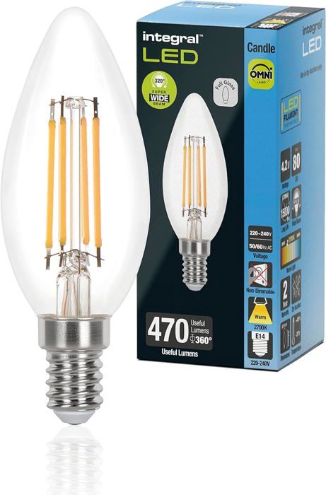 LED 4 PACK E14 Omni-filament Chaud 2700K 470LM 42W quivalent 40W Ampoule bougie non dimmable ...