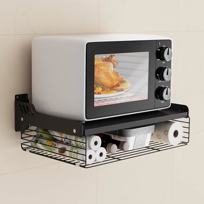 Support Micro Onde Mural, Etagere Micro Onde 2 Niveaux avec Panier ...