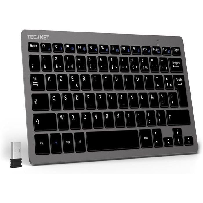 Clavier sans Fil 2.4G Mini Clavier AZERTY Ultra-Mince avec 12 ...