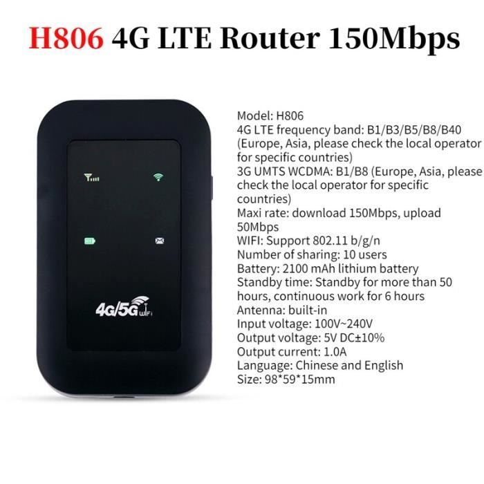 4G 2100mAh-Routeur WIFI mobile portable 4G-5G, 150Mbps, sans fil, avec ...
