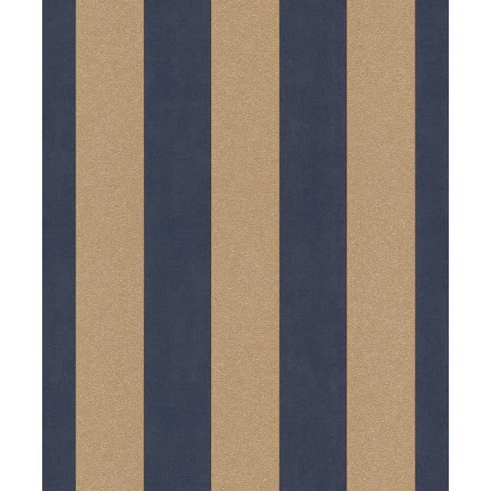 Glam 542356 Papier peint intissé à rayures Bleu foncé-jaune-doré[1282 ...