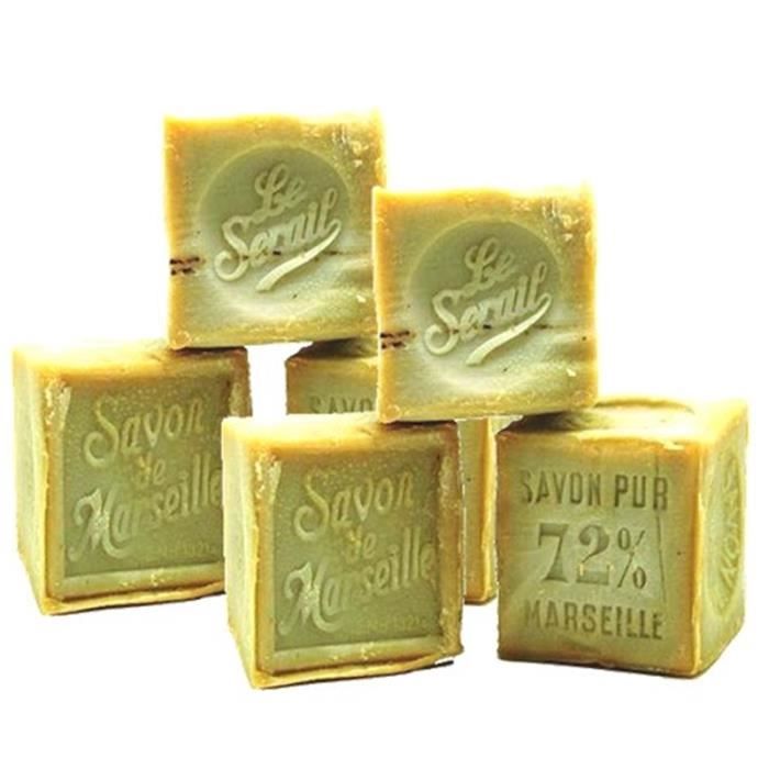 6 Cubes Savon de Marseille - 300g - 72% Huile d'Olive - Blanc ...