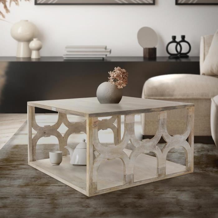 WOMO-DESIGN Table Basse 80 x 80 x 45 cm, Bois de Manguier Massif ...
