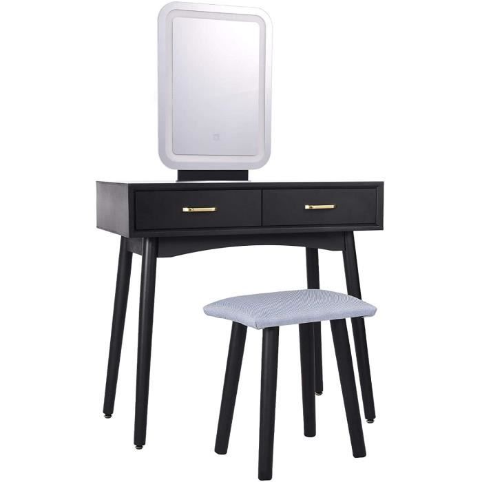 Coiffeuse moderne avec éclairage LED, miroir, tabouret, luminosité ...