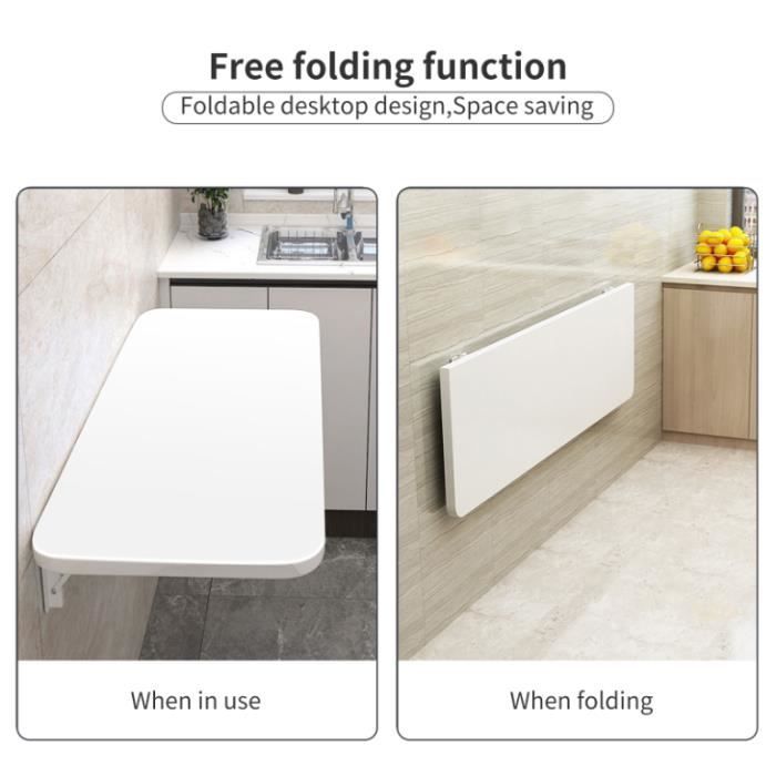 Table murale pliable - BLIVEM - 80x50 cm - Blanc - Bureau fonctionnel ...