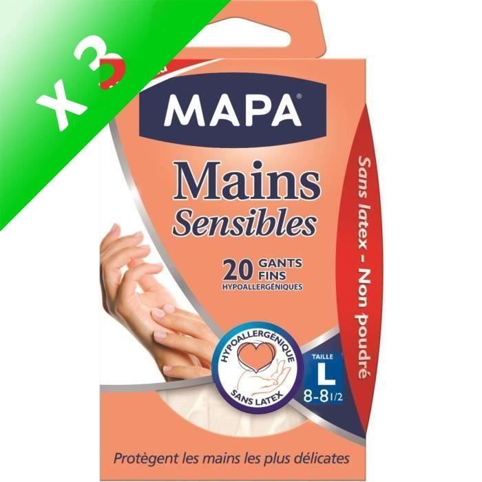 MAPA Gants Mains Sensibles L x20 (Lot de 3) - Cdiscount Au quotidien