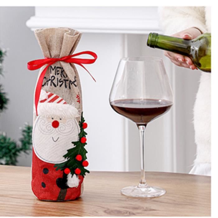 Noël toile de jute vieux vin ensemble table bouteille de vin sac rouge ...