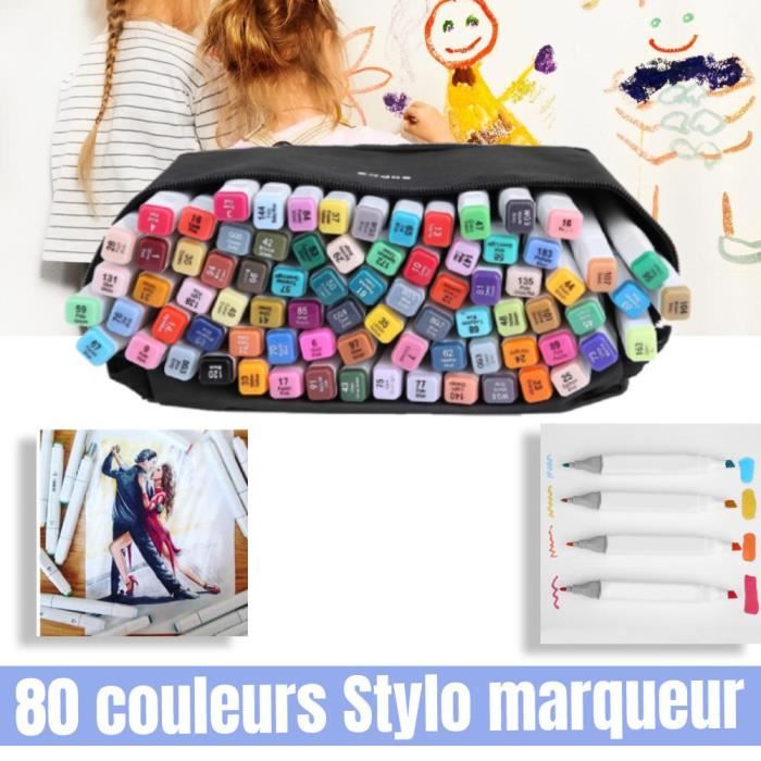 80 Couleurs Marqueurs Kit Double Pointe Stylo Marqueur d’Aquarelle ...