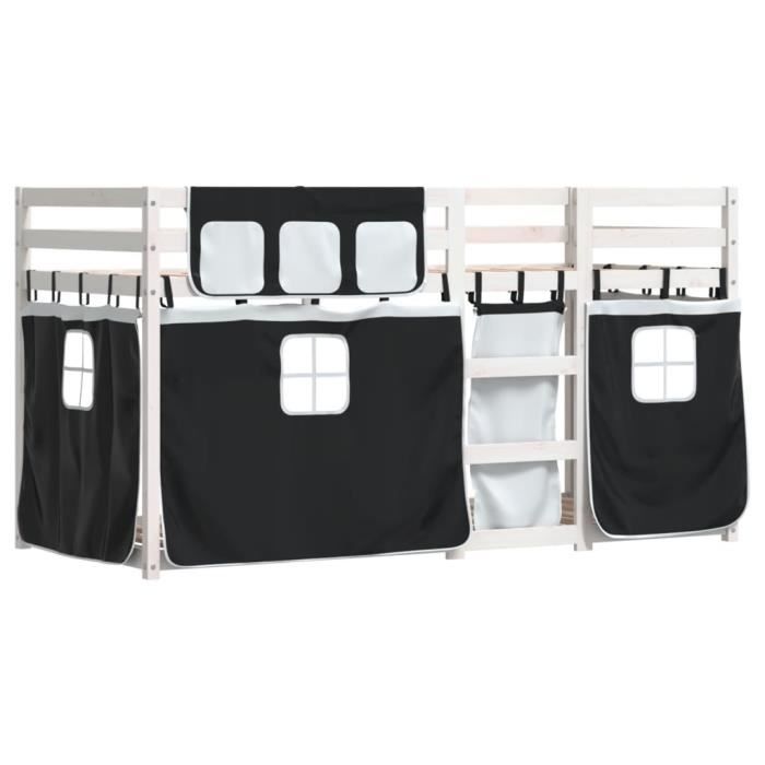 Lit superposé - KEEN SO - A3283913 - Bois pin massif - Rideaux blanc ...