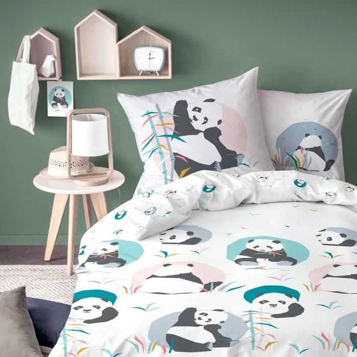 Parure de lit enfant 100% coton - MATT & ROSE - PANDA - Blanc - 140x200 ...