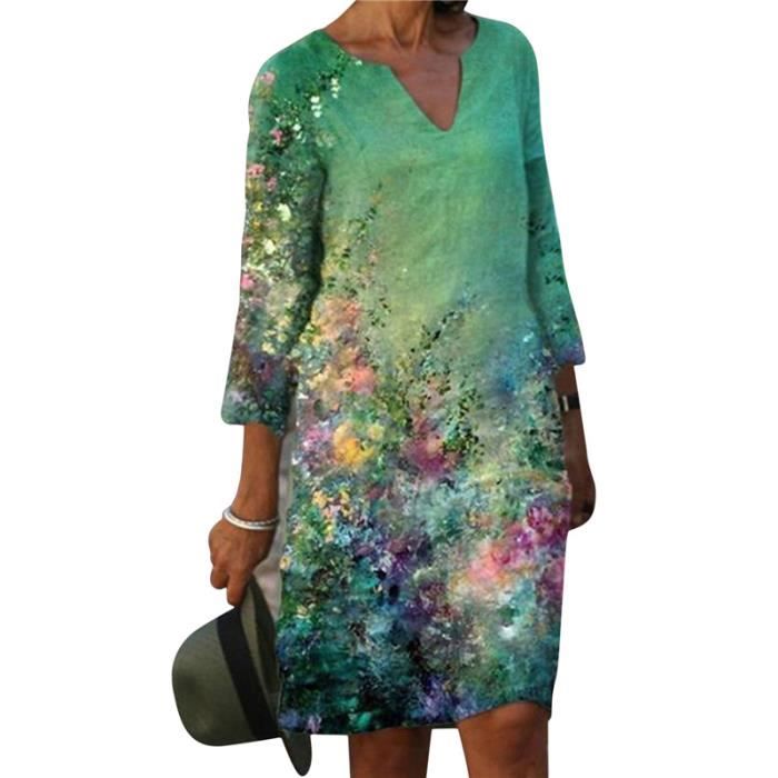 Robe Femme - imprimée Vintage décontractée - FR10EU93 Light/green ...