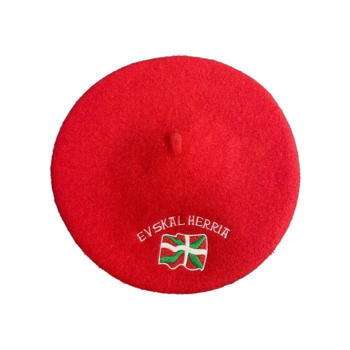 Euskal Txapela - Béret Rouge Adulte Brodé Drapeaux Euskal Herria - 28 ...