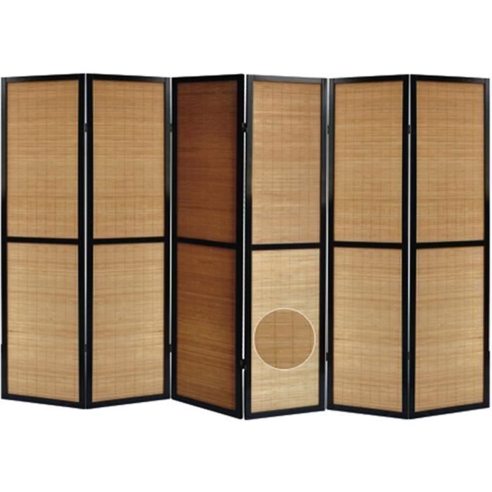 Paravent en bois noir et bambou de 6 pans , Hauteur 175 x Longueur 44 ...