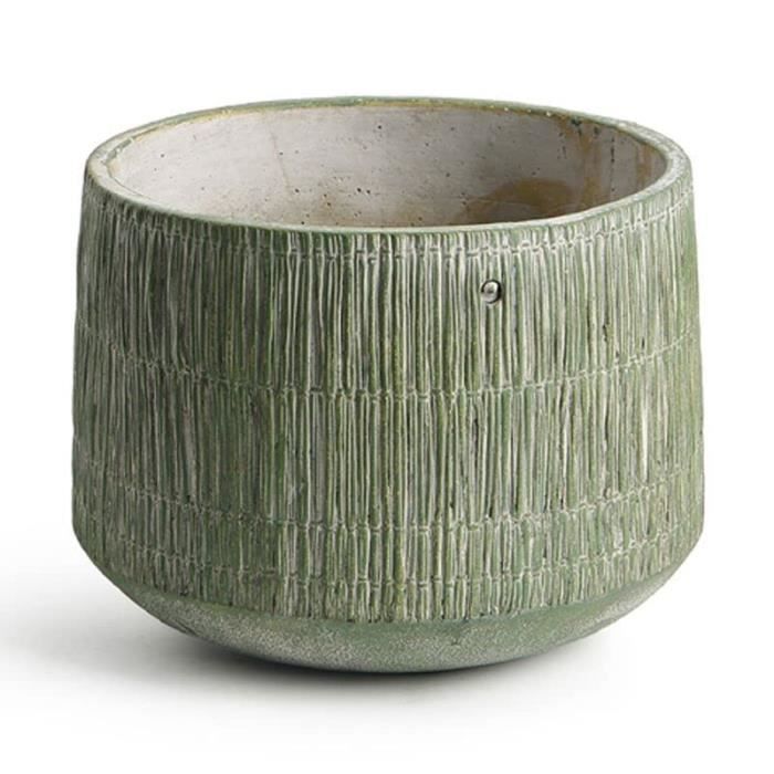 Pot à Plantes en Ciment L Rond Effet Fibre Verte 20x14 cm 305729CLM ...