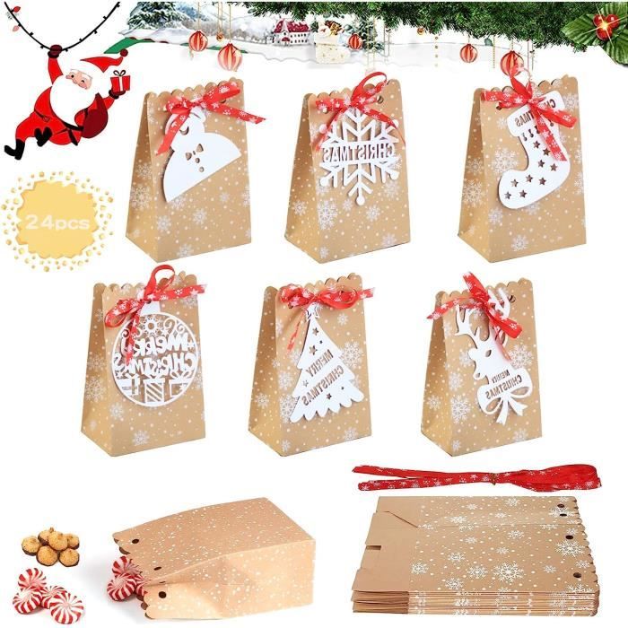 24 Pièces Sacs Cadeaux De Noël, Diy Sacs En Papier Kraft, Boîtes De ...
