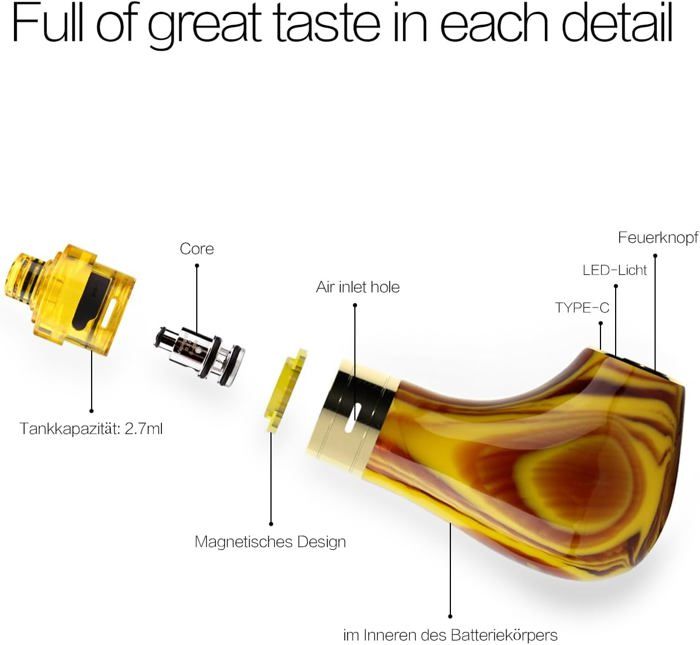 GT-EPIPE Pipe électronique rechargeable 40 W, 1000 mAh, kit de ...