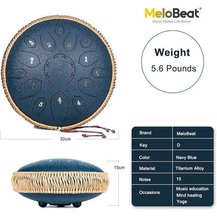 MeloBeat Tongue Drum Handpan - Tambour à Langue 12 Pouces 15 Notes ...