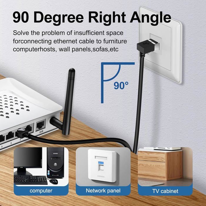 Cat 6 Flexible Ethernet Cable with 270 Degree Up Angle 1m,Ultra Slim ...