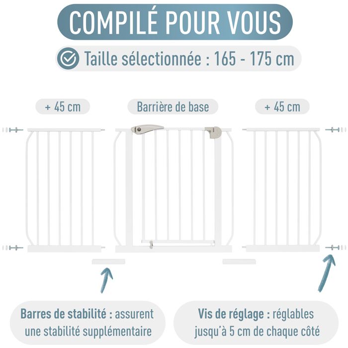 Barrière de sécurité Enfant 165-175 cm - IB STYLE - Sans Perçage, Auto ...