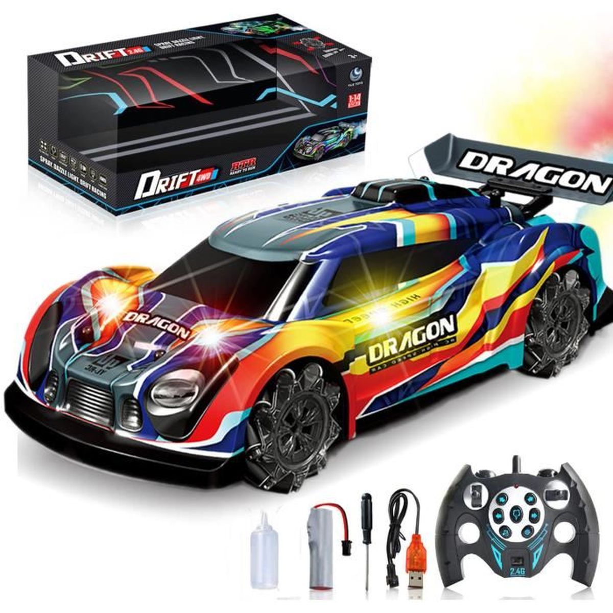 Voiture Telecommandé, 2.4GHz RC Car avec Lumière Et Spray Rotation 360 ...