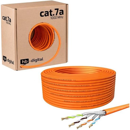 Hb-digital 50m CAT.7A Câble réseau Câble LAN AWG 23-1 Orange Câble CAT ...