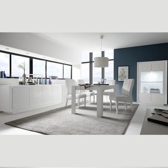 Salle à manger blanc laqué design et motifs ERINE 3 140 cm Avec 1 ...