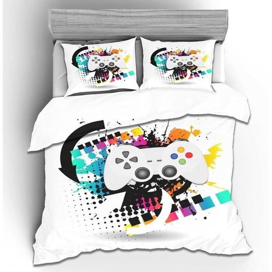 Housse De Couette Gamer Gaming Garcon Noir Gamepad Tableau Fermeture ...