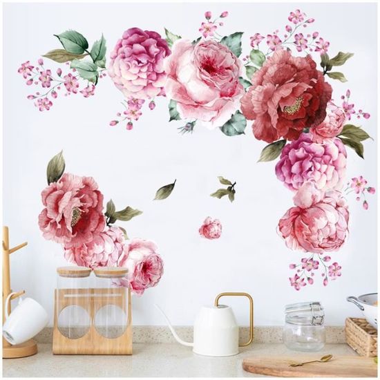 Stickers Fleurie Autocollant Mural AquarelleFleur Motif Grande Pivoine ...