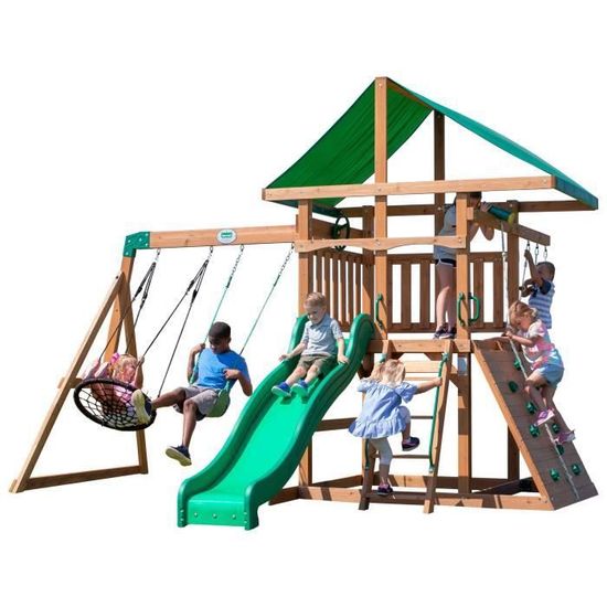 Backyard Discovery - Maisonnette en bois avec Balancoires, Toboggan, Mur d'Escalade - Cdiscount ...