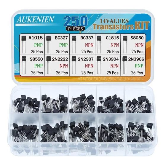 Assortment De Bjt Transistor Kit 10 Valeurs 250Pcs Npn Pnp Transistors 2N2222 2N2907 2N3904 ...