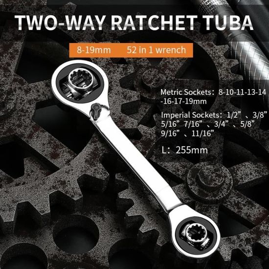 Clé à molette - YWEI - TWO-WAY RATCHET M - 52 en 1 - douille à cliquet ...