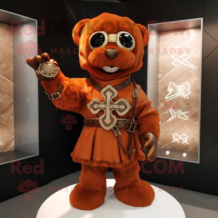 Costume de mascotte de croix celtique de rouille habillé d'un manteau ...
