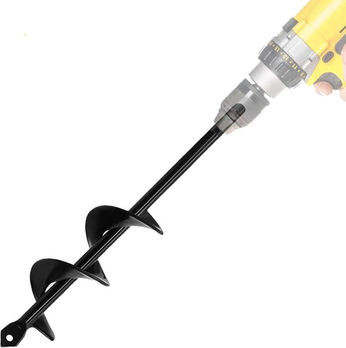 4x22cm Tarière de jardin pointue avec mât noir Tarière hexagonale Foret ...