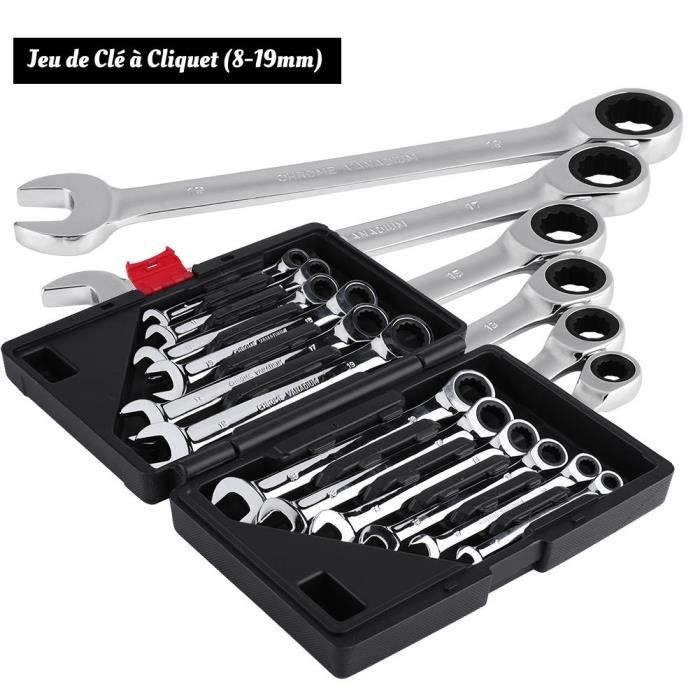 Jeu de Clés à molette de tête flexible mixtes à cliquet - HURRISE - 12 ...