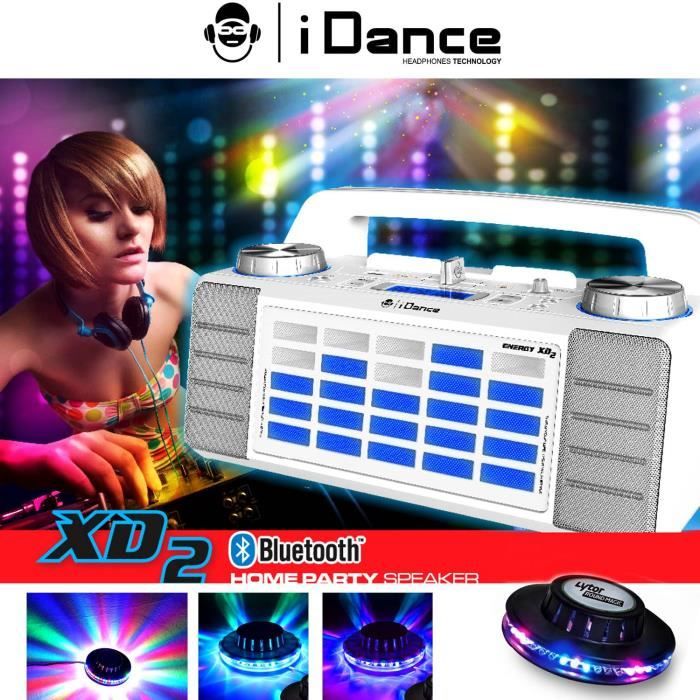 IDANCE XD2 Enceinte 50W à LEDs bleu AUX/FM/USB/FADER/MIXER/BT + Effet ...