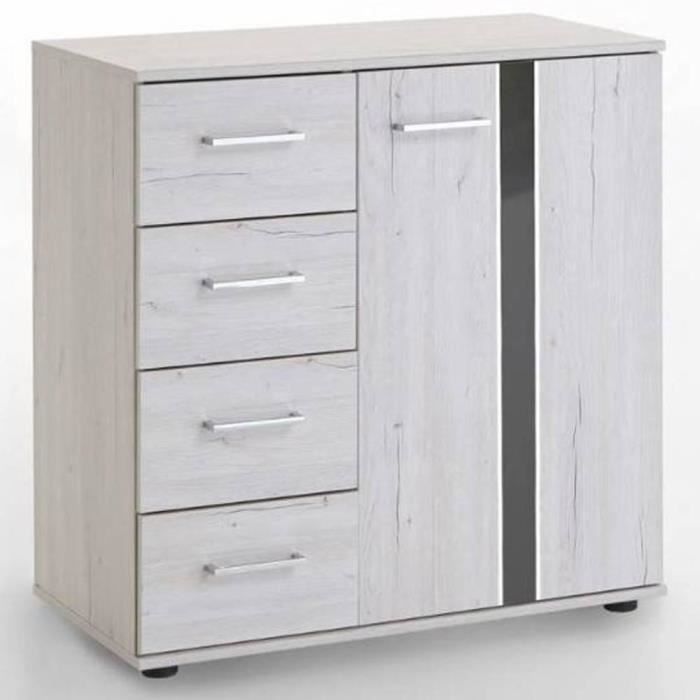 Buffet combiné DENVER chêne blanc avec 4 tiroirs et 1 porte battante bi ...