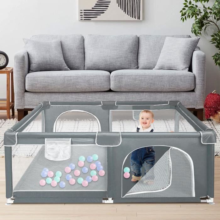 Parc pour bébé - JEOBEST - Grand espace - Gris foncé - Tissu Oxford ...