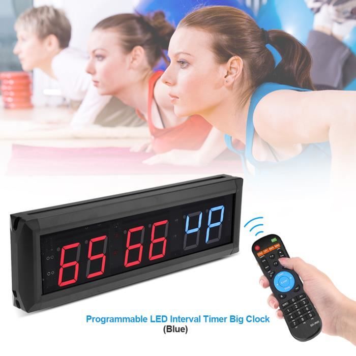 1.8 '' Programmable LED Interval Timer Big Chronomètre Home Gym Fitness Horloge Bleu KN005 ...