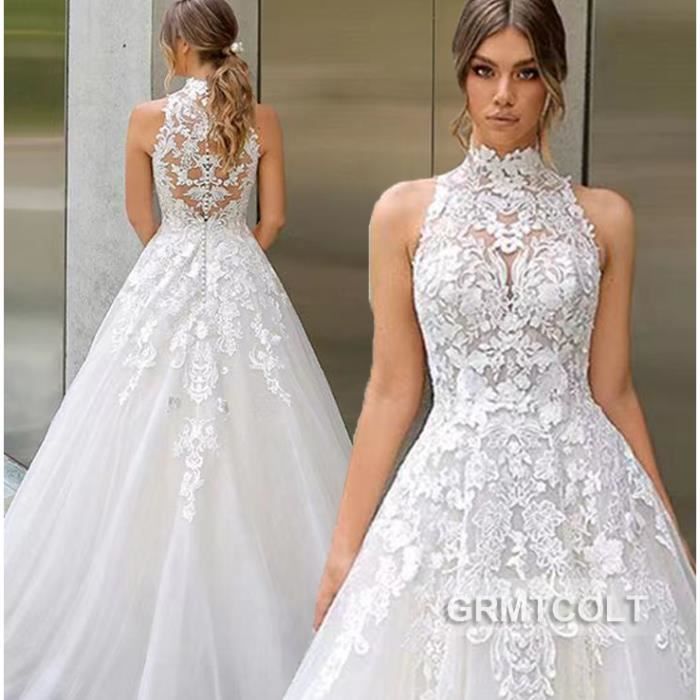 Robe de mariée en dentelle avec col haut - GRMTCOLT - Classique - Pure ...