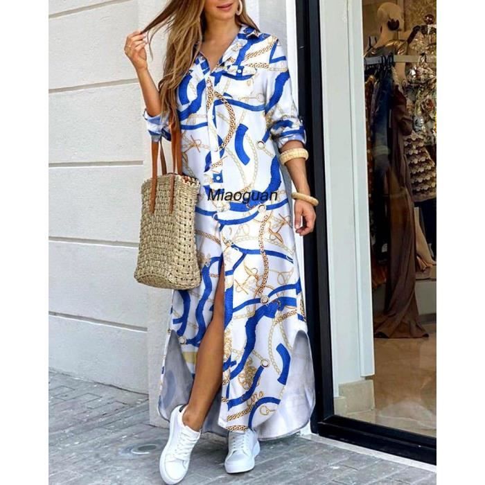 Robe,Longue Robe Vintage à manches longues pour femme,chemise ...