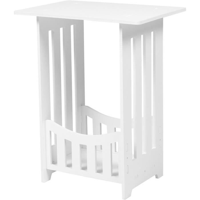 Table de chevet blanche TRAHOO - Petite table d'appoint creuse avec panier - Meuble de chambre ...