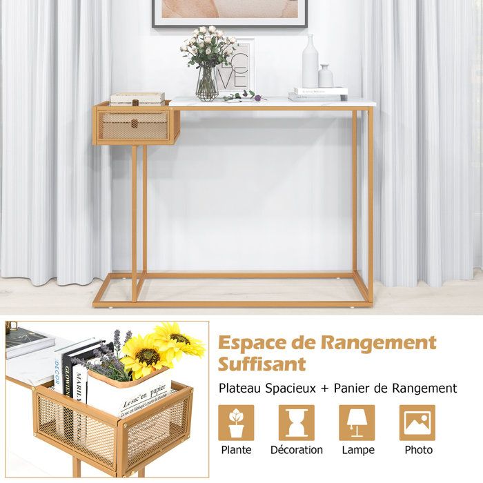 DREAMADE Table Console avec panier de rangement, Coussinets de Pieds ...