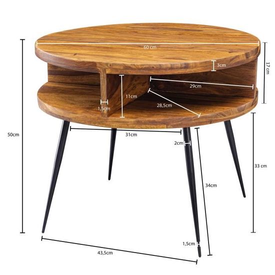 WOHNLING table basse bois massif 60 cm table de salon table basse ...