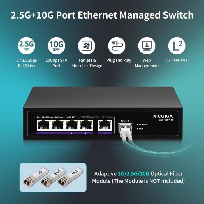 6 Port 2 5g Web Smart Managed Ethernet Switch 5x2 5gbps Base T1x 10gbps Sfp Uplink Qos Vlan