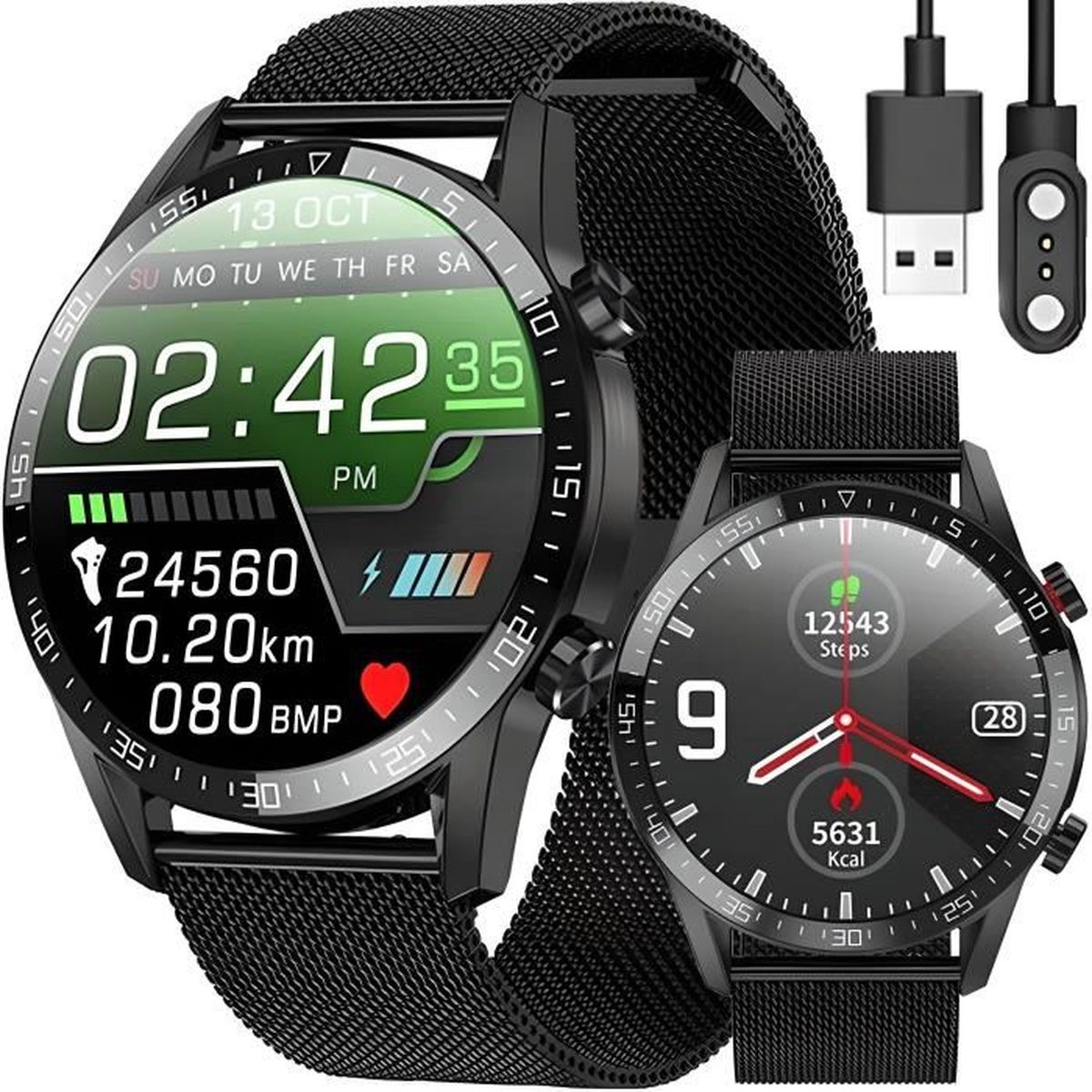 Montre Smart Watch Ronde Smartwatch Hommes avec Bluetooth Étanche ...