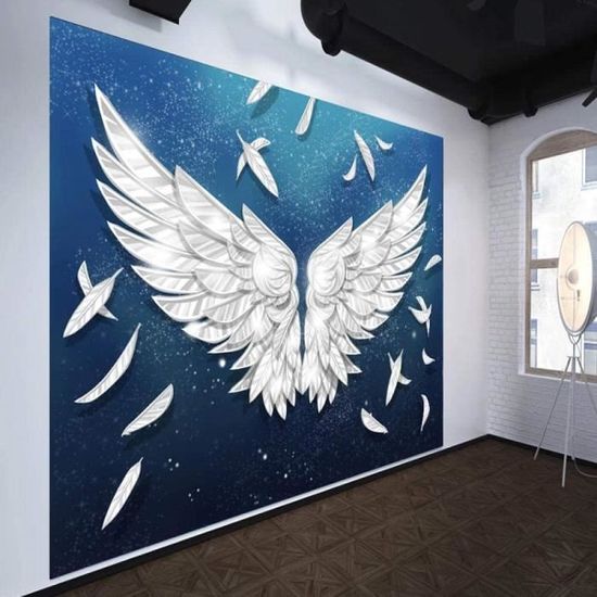 Auto Adhésif Peintures 3D Murales Art - Blanc Ange Ailes Plumes ...