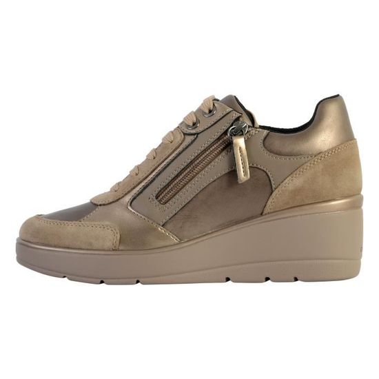 Baskets hautes - GEOX - Femme - Cuir - Compensé - Taupe Taupe ...