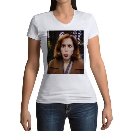 T-shirt Femme Col V X Files Gillian Anderson Dana Scully Silly Face ...