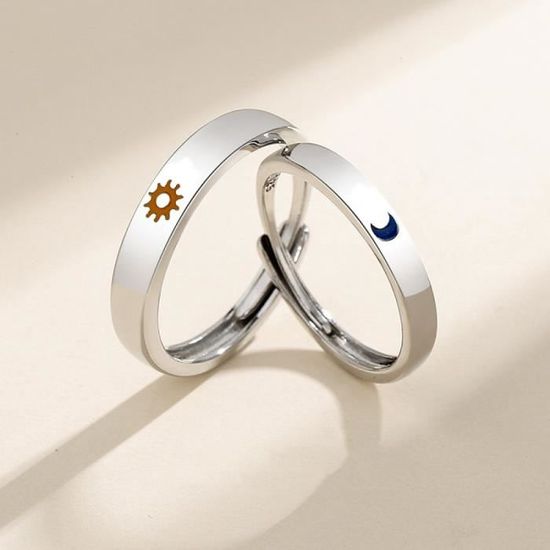 Anneau Fendu Reglable,Bague De Promesse De Couples De Lune De Soleil ...